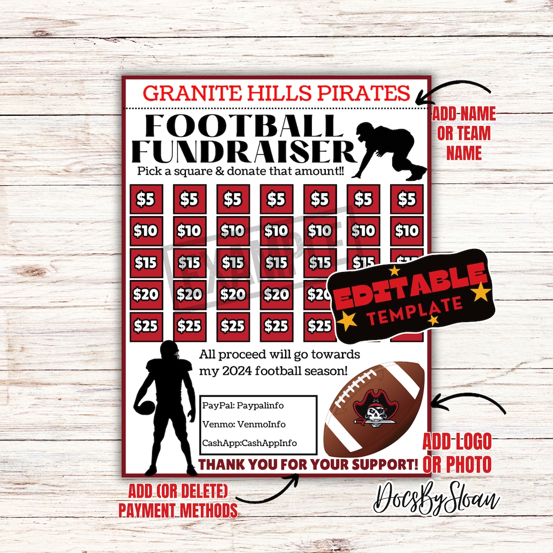EDITABLE Football Template, Personalized Pick a Date to Donate ...
