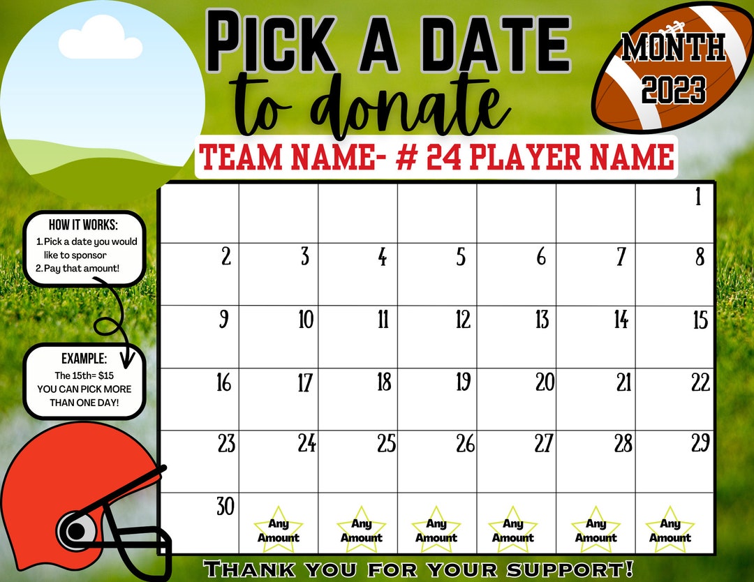 EDITABLE Football Template, Personalized Pick a Date to Donate ...