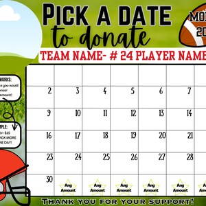 EDITABLE Football Template, Personalized Pick a Date to Donate ...