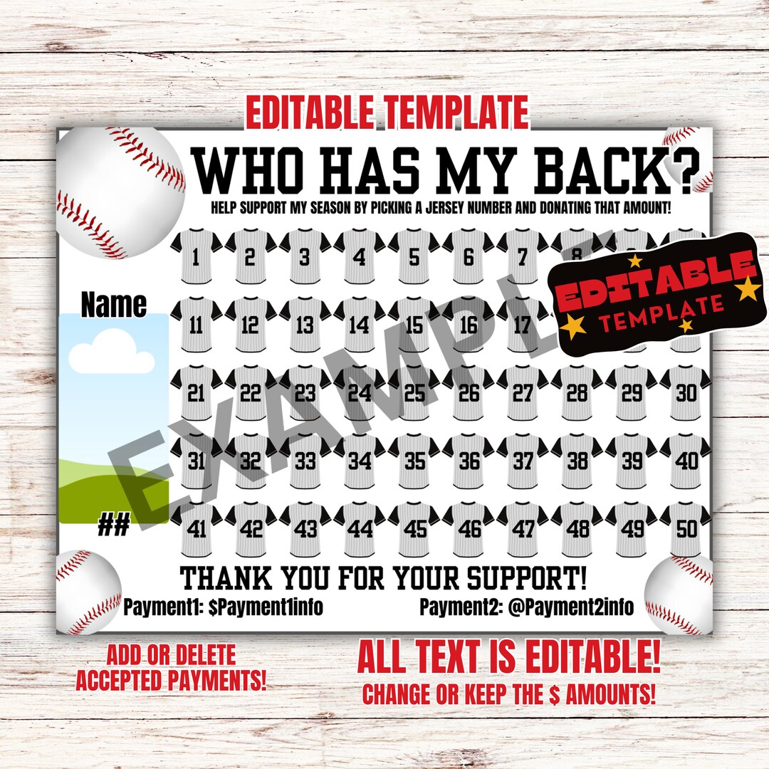 Baseball Fundraiser, Editable Fundraiser, Who Has My Back, Pick a Date ...