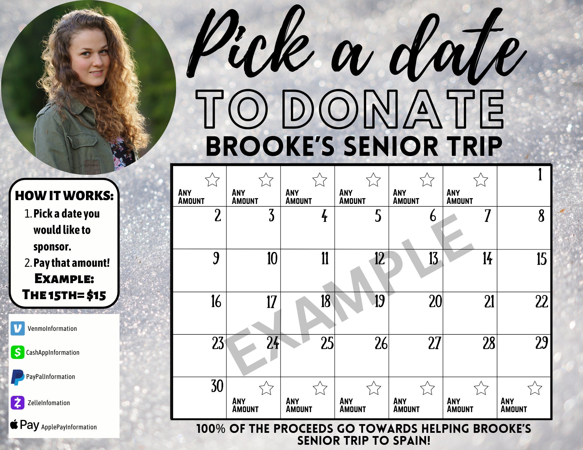 EDITABLE All Purpose Template Pick a Date Fundraiser Calendar Sponsor a ...