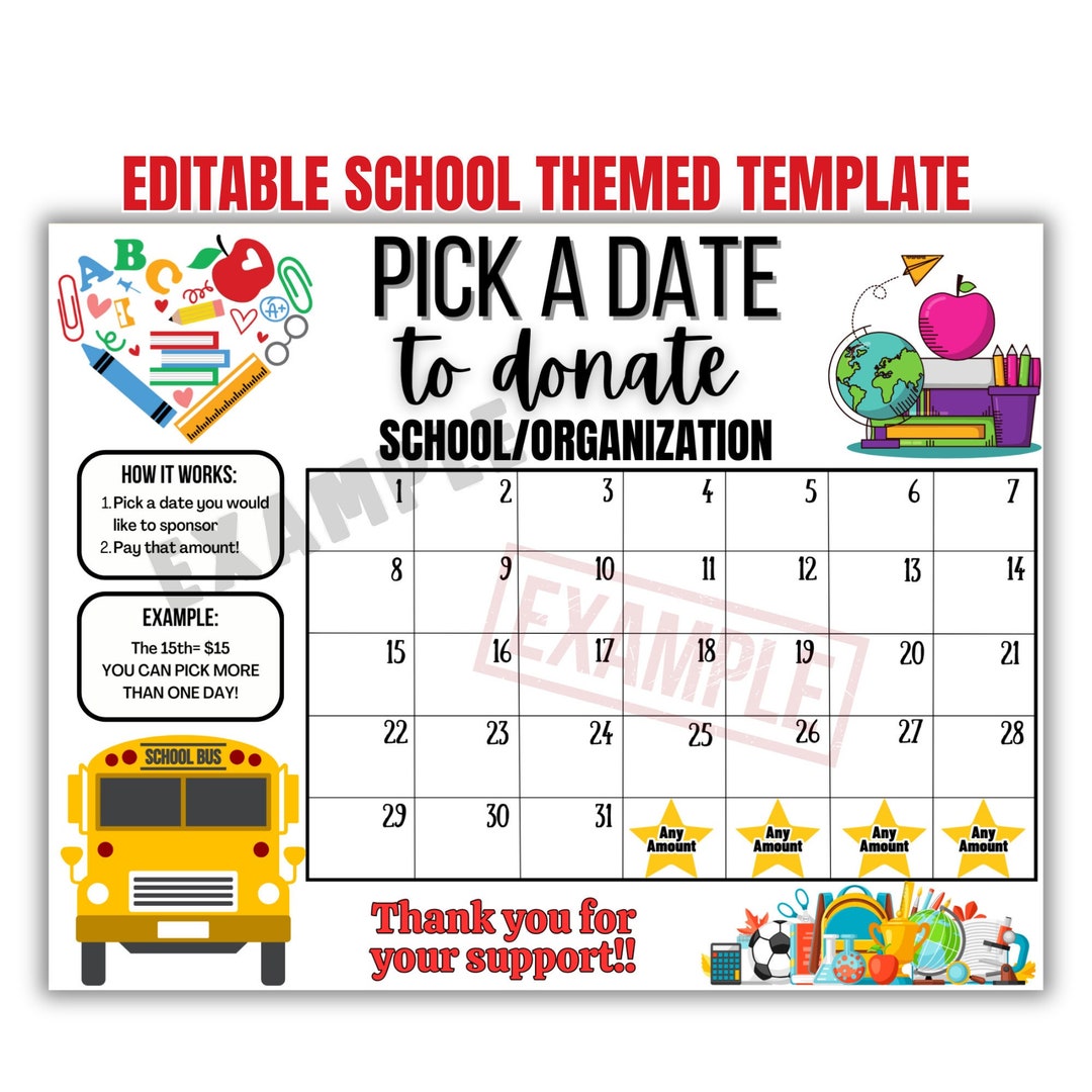 Editable School Pick a Date to Donate, Day Care, Pre School Fundraiser ...
