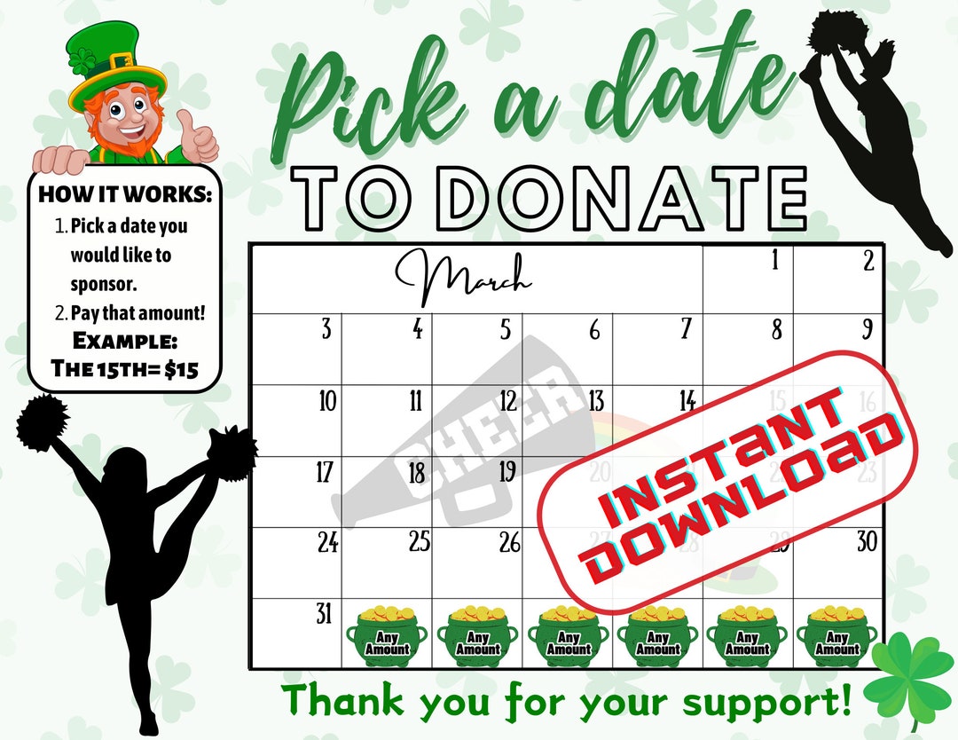 Cheer March Pick a Date to Donate, INSTANT DOWNLOAD, Fundraiser, Pay ...