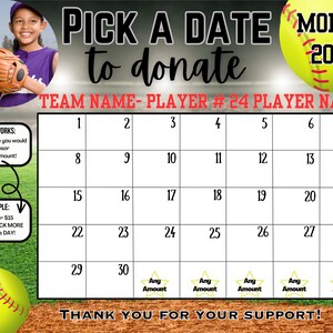 EDITABLE SOFTBALL Template, Personalized Pick a Date to Donate ...