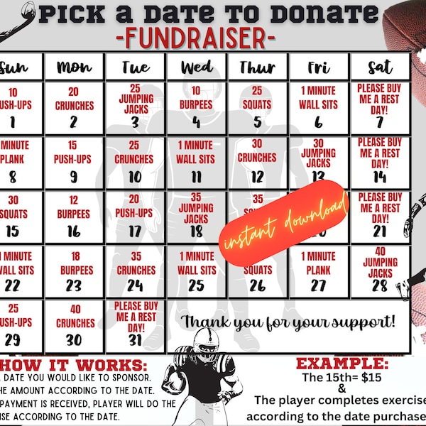 Football Pick a Date to Donate Editable - Etsy