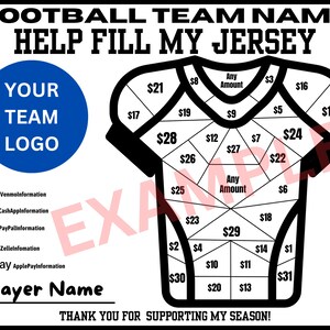 Editable Football Fundraiser, Fill My Jersey Fundraiser, Football Pick ...