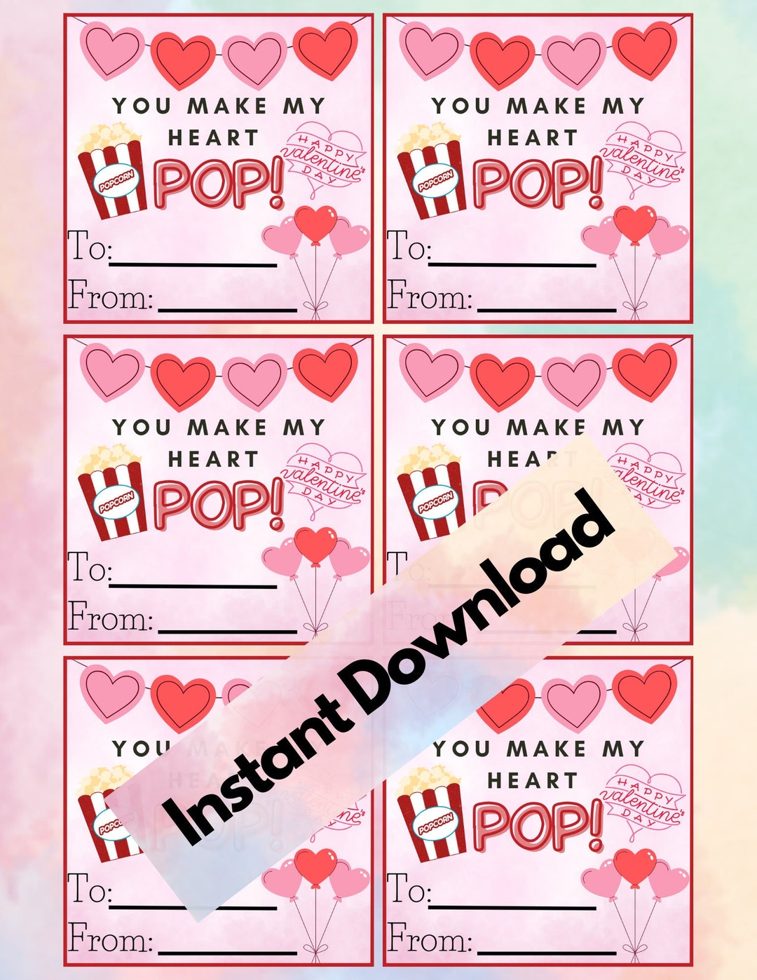 Popcorn Valentine, Printable Valentines Day, Classroom Valentine, Make ...