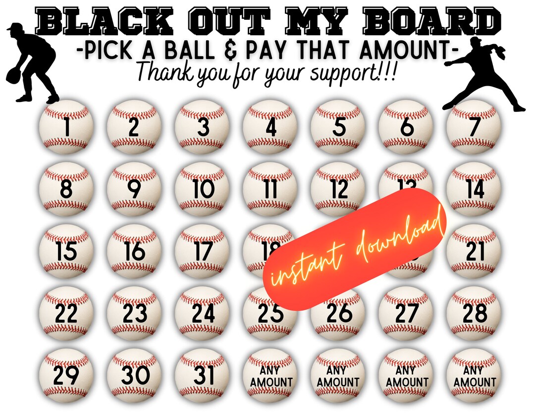 Baseball Pick a Date to Donate, Fundraiser, Pay the Date, 31 Days - Etsy