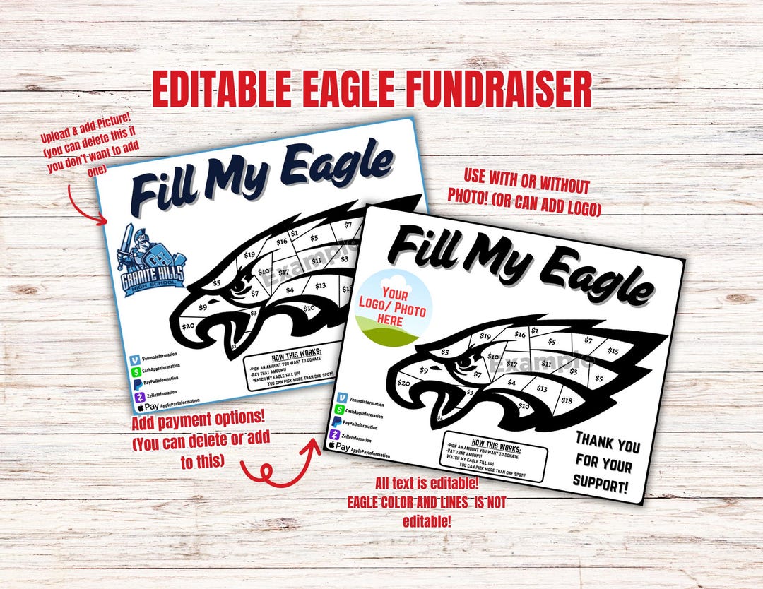 Editable Eagle Fundraiser, Fill My Eagle Fundraiser, Eagle Pick a Date, Black Out Board, Pick a ...