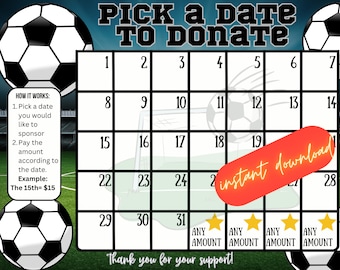 Calendar Fundraiser Pick A Date to Donate Soccer Team - Etsy