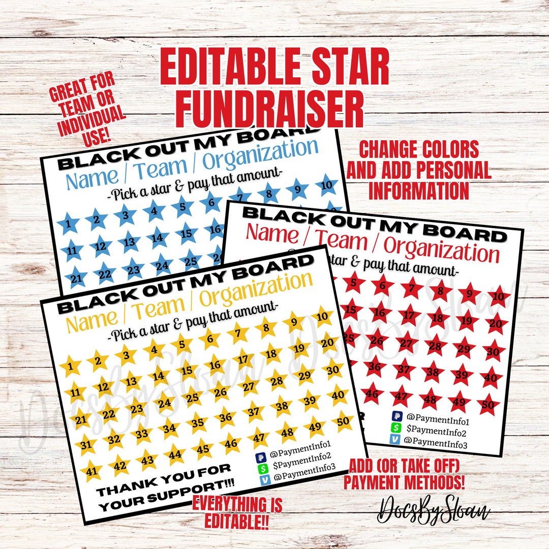 EDITABLE All Purpose Template Black Out My Board Pick a Date Fundraiser ...