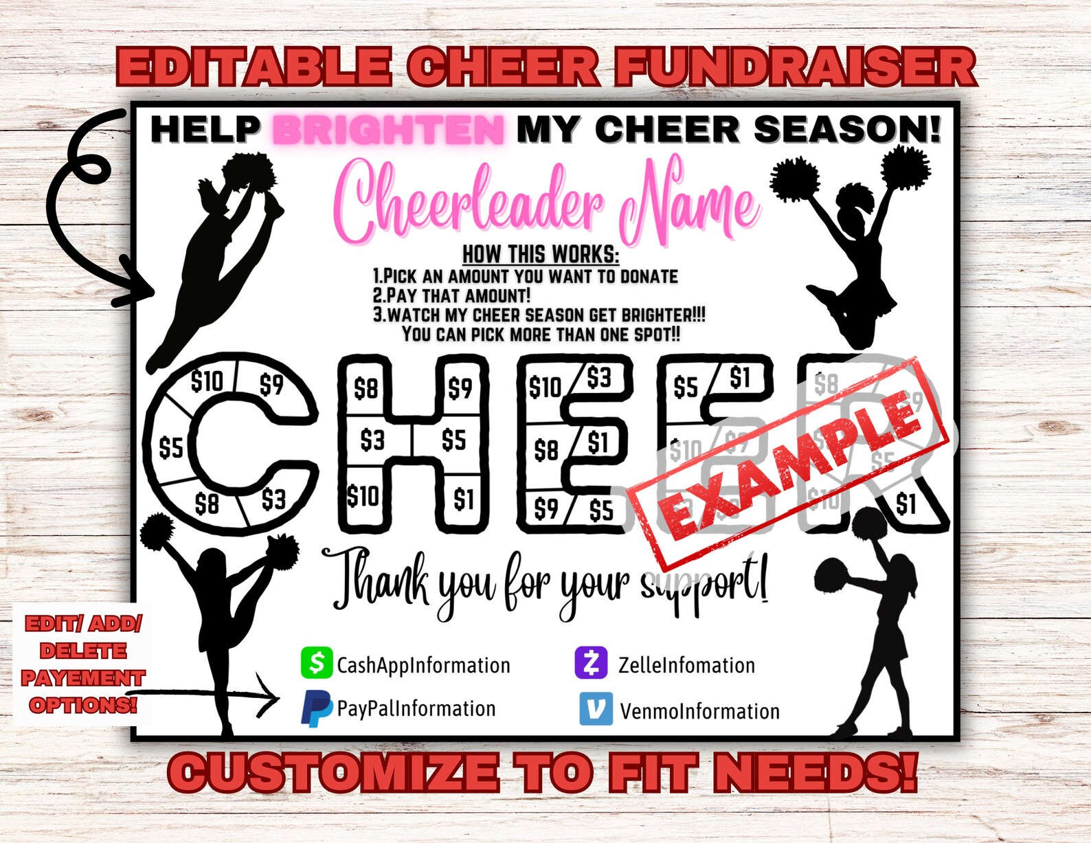 EDITABLE Cheer Fundraising Template Pick a Date Fundraiser Calendar ...
