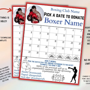 EDITABLE Boxing Template Pick a Date to Donate Fundraiser Calendar ...