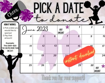 Editable Cheerleading Calendar Fundraiser Pick a Date to - Etsy