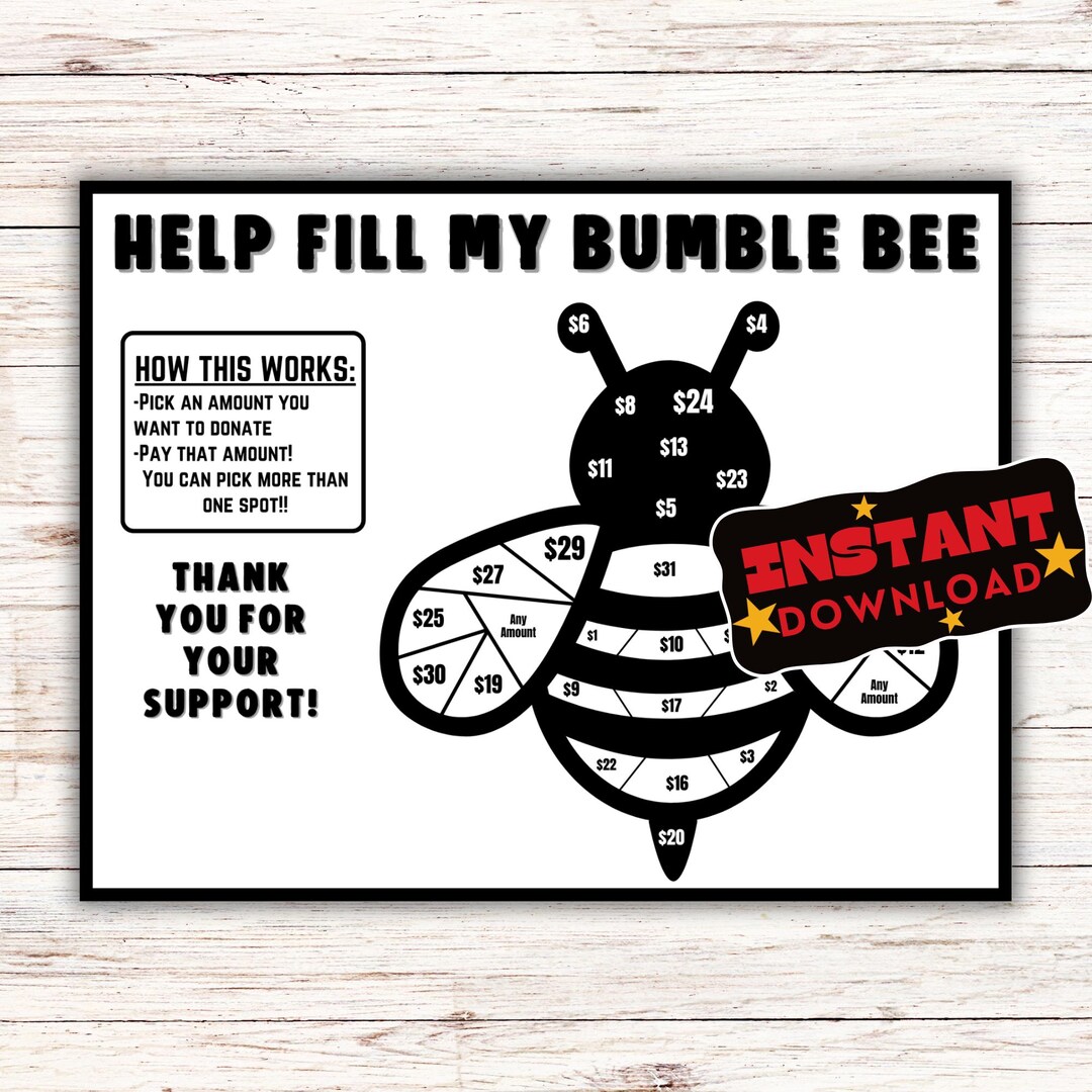 Fill My Bee Fundraiser, Bumble Bee Fundraiser, Boot Pick a Date, Black ...