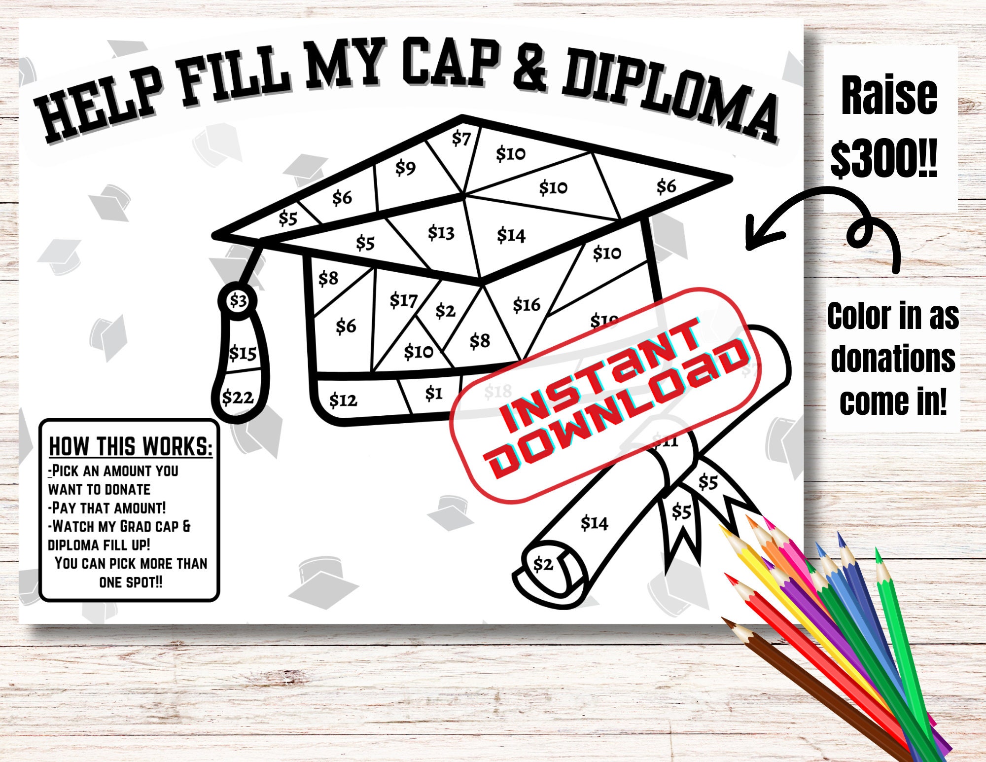 Graduation Fill My Grad Cap Diploma Clover, Black Out Board, Pick a ...