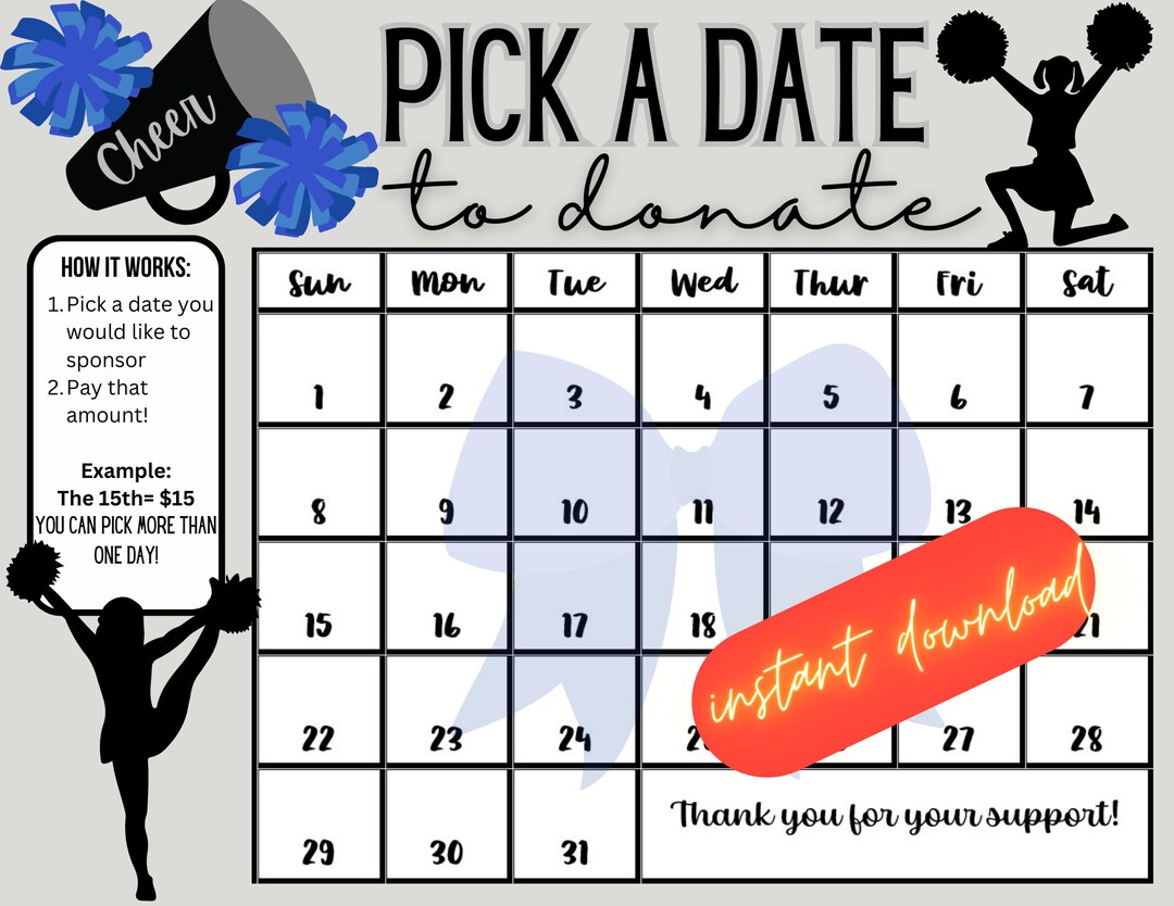 Cheer Pick a Date to Donate, INSTANT DOWNLOAD, Fundraiser, Pay the Date ...