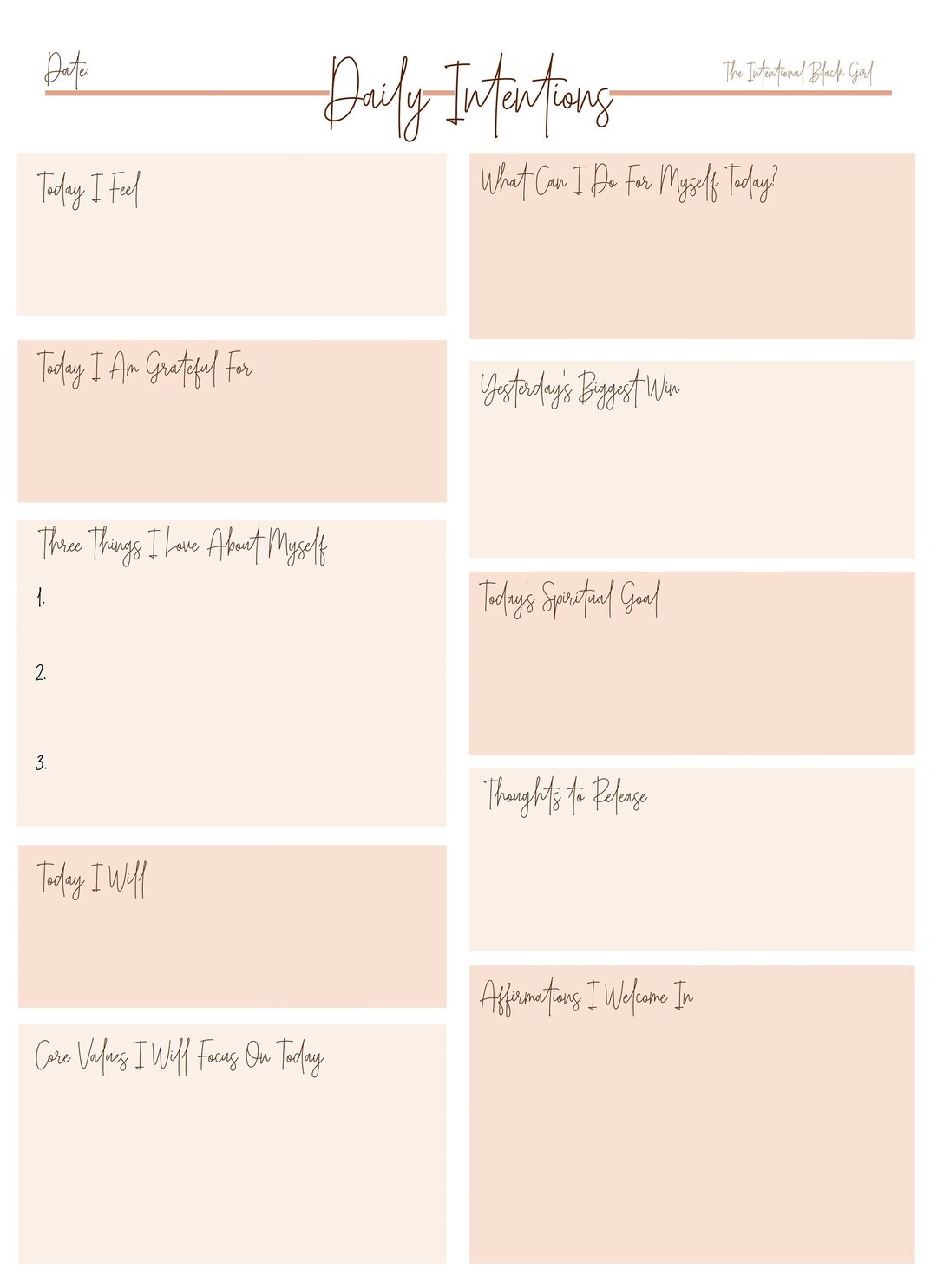 The Intentional Black Girl Daily Intentions Printable Sheet - Etsy