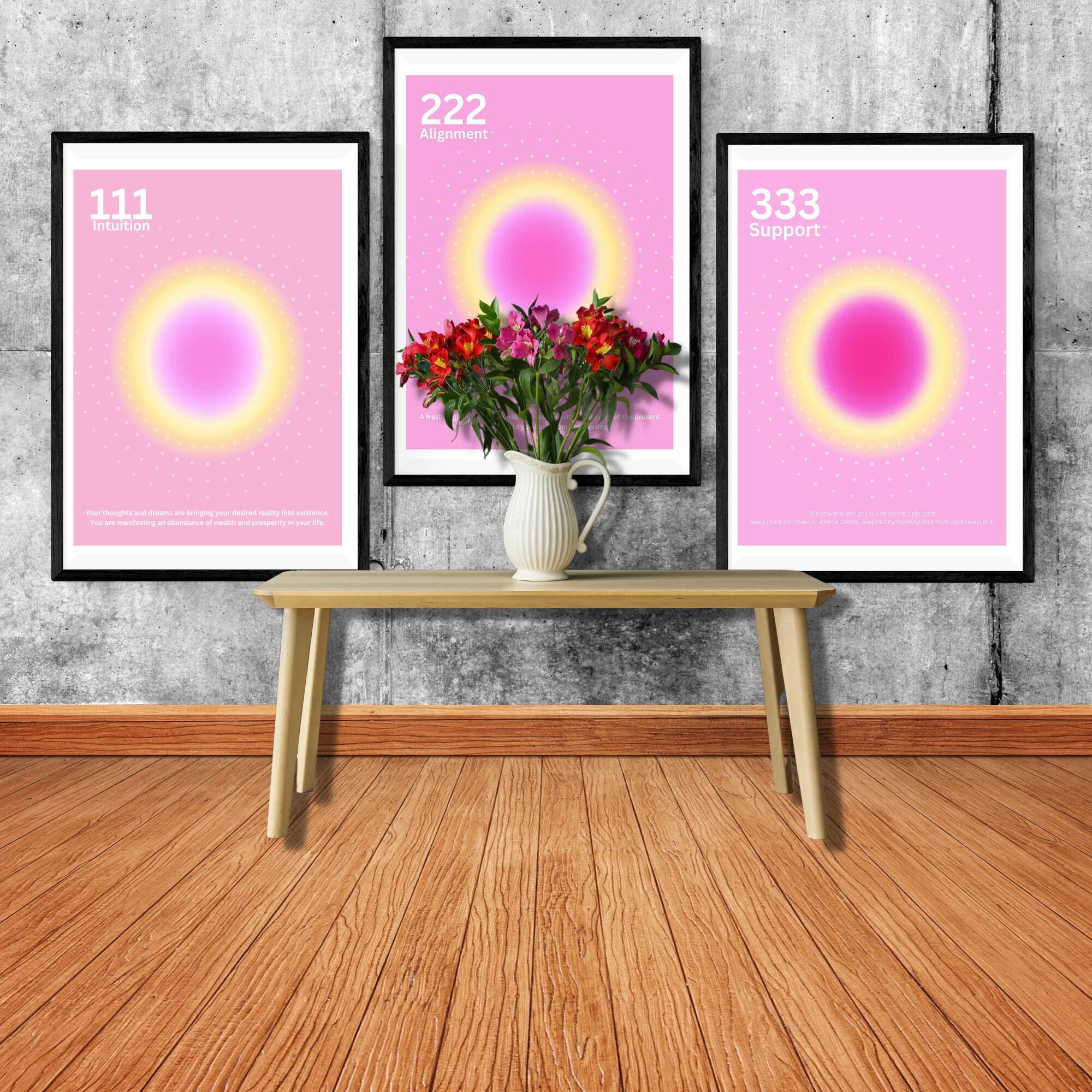 Pink Angel Numbers Set 111,222,333 Poster Wall Art Print, Angel Energy ...