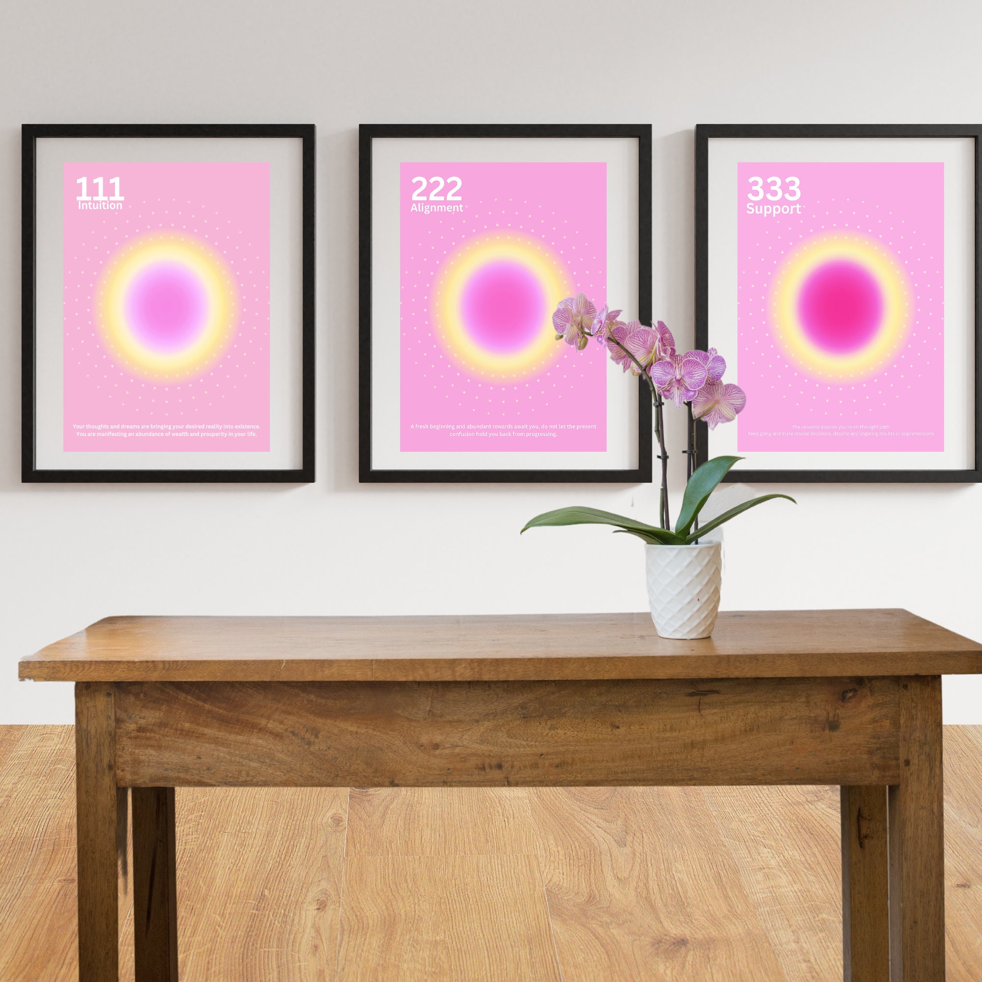 Pink Angel Numbers Set 111,222,333 Poster Wall Art Print, Angel Energy ...
