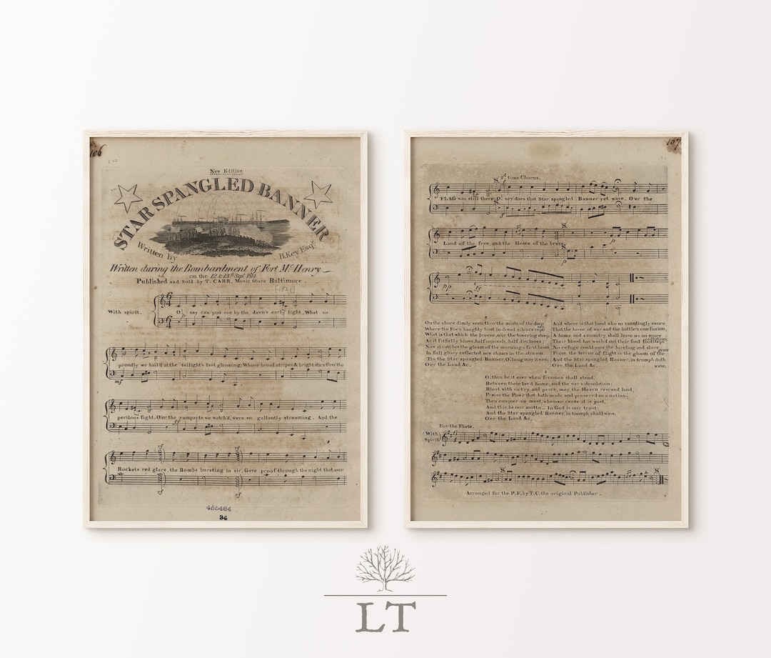 Star Spangled Banner Music Sheets, Two Page Music Print, Vintage ...