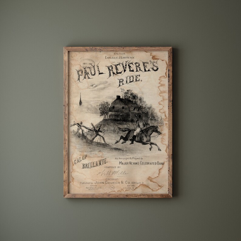 Vintage Americana Print Paul Reveres Ride Authentic Music Cover Art ...