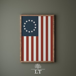 Colonial Betsy Ross Flag Print, Vertical Hanging Betsy Ross Flag ...