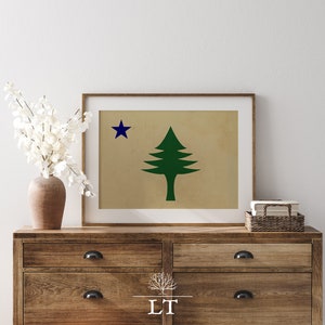 Maine State Pine Tree Flag Vintage Printable Art, Maine State Flag ...