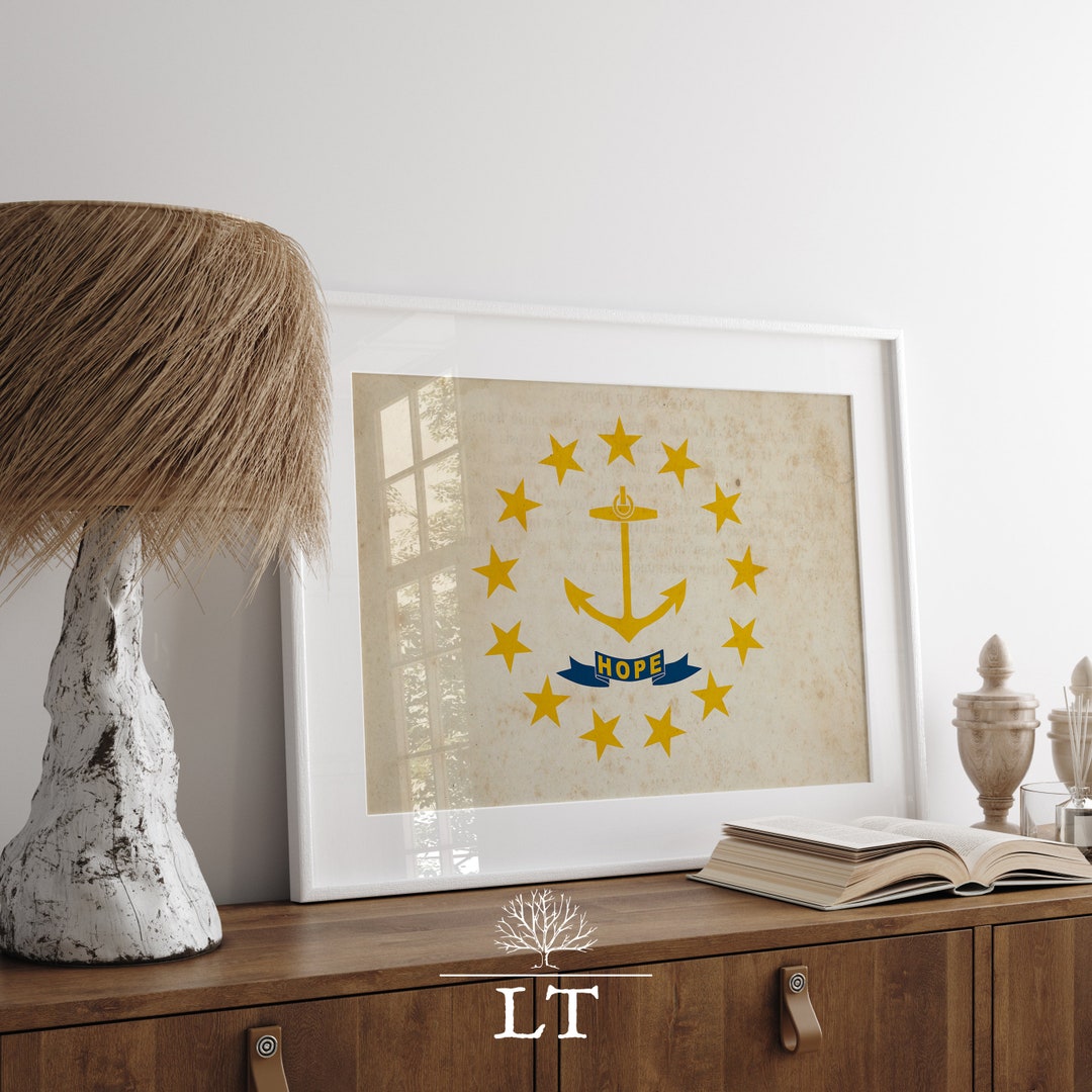 Vintage Rhode Island State Flag Print, Rhode Island Flag Print, Vintage ...