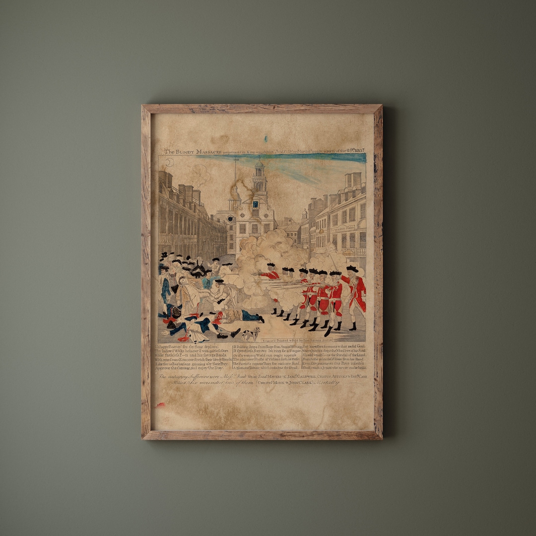 Vintage Boston Massacre Etching by Paul Revere | Patriotic Wall Decor ...