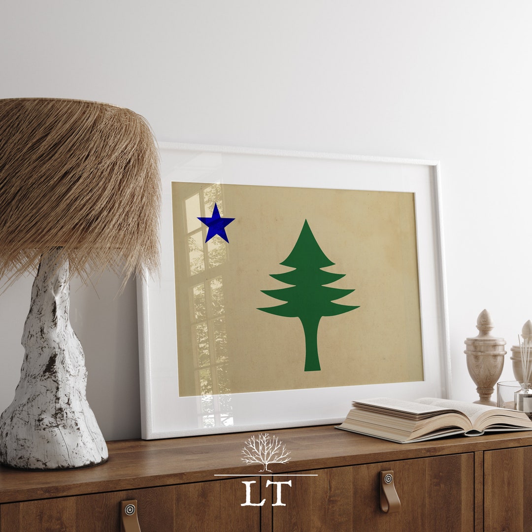 Maine State Pine Tree Flag Vintage Printable Art, Maine State Flag ...