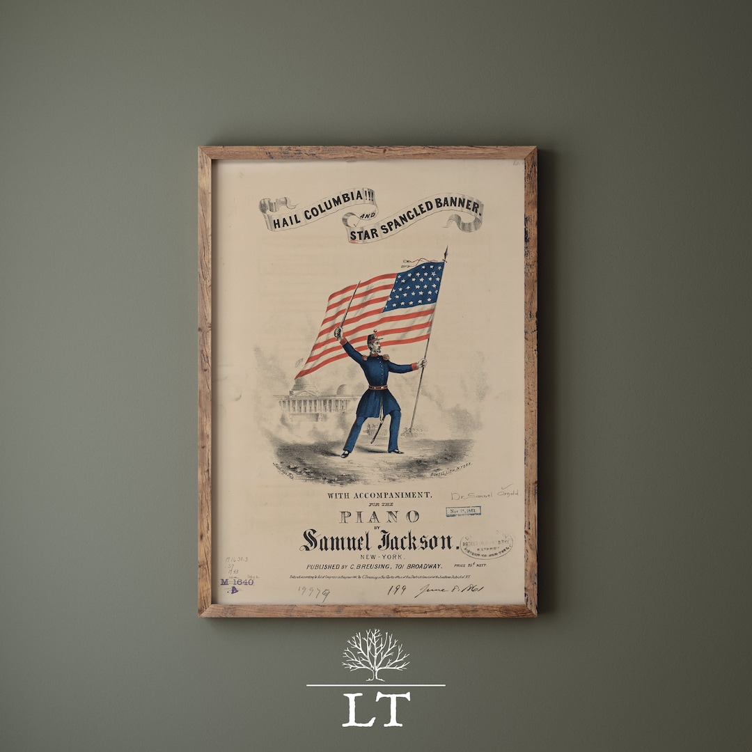 Vintage Civil War Era Patriotic Print for Music Room Wall Decor Vintage ...