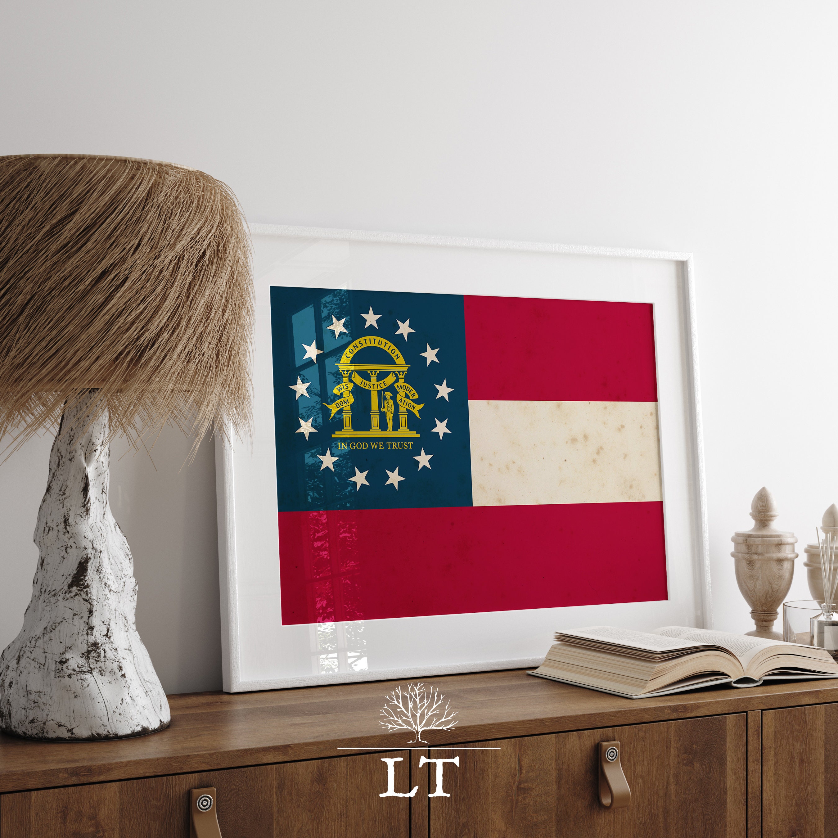 Vintage Georgia State Flag Printable Wall Art, Georgia State Flag Print ...