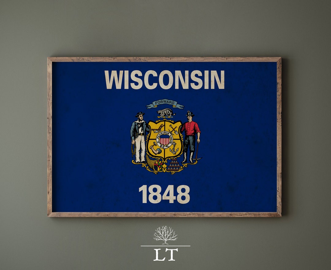 Vintage Wisconsin State Flag Print, Wisconsin Flag Print, Vintage ...