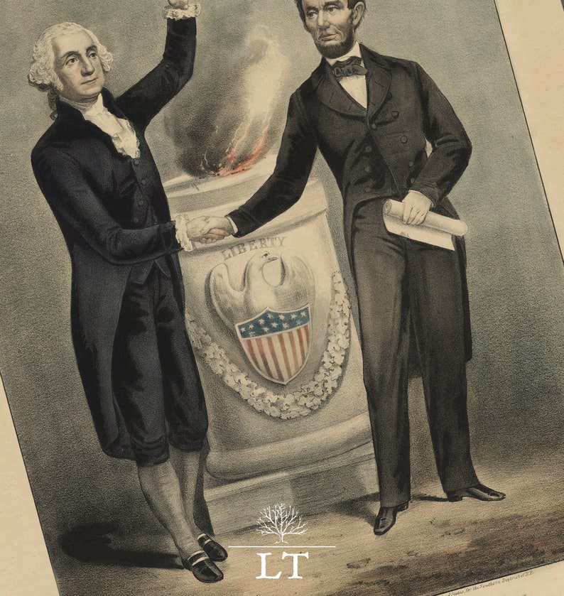 Vintage American Print, Portrait of Washington and Lincoln, George ...