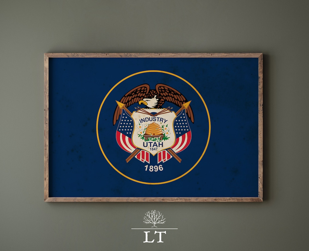 Vintage Utah State Flag Print, Utah Flag, Vintage Flags, Utah Printable ...