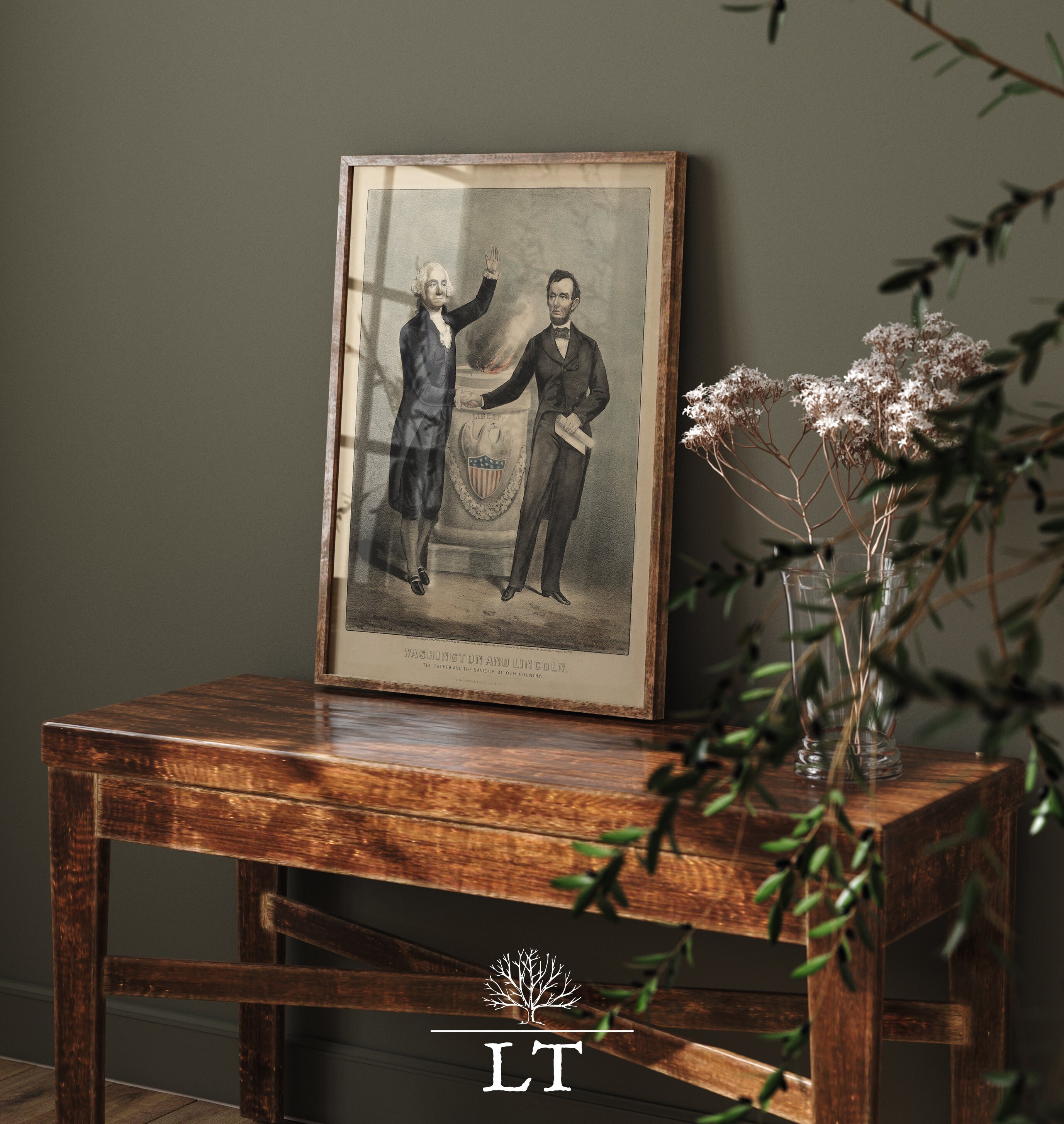 Vintage American Print, Portrait of Washington and Lincoln, George ...