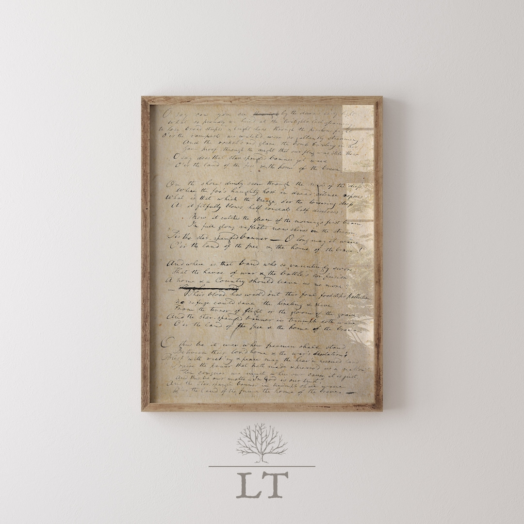 Star Spangled Banner Lyrics Print, National Anthem in Original ...