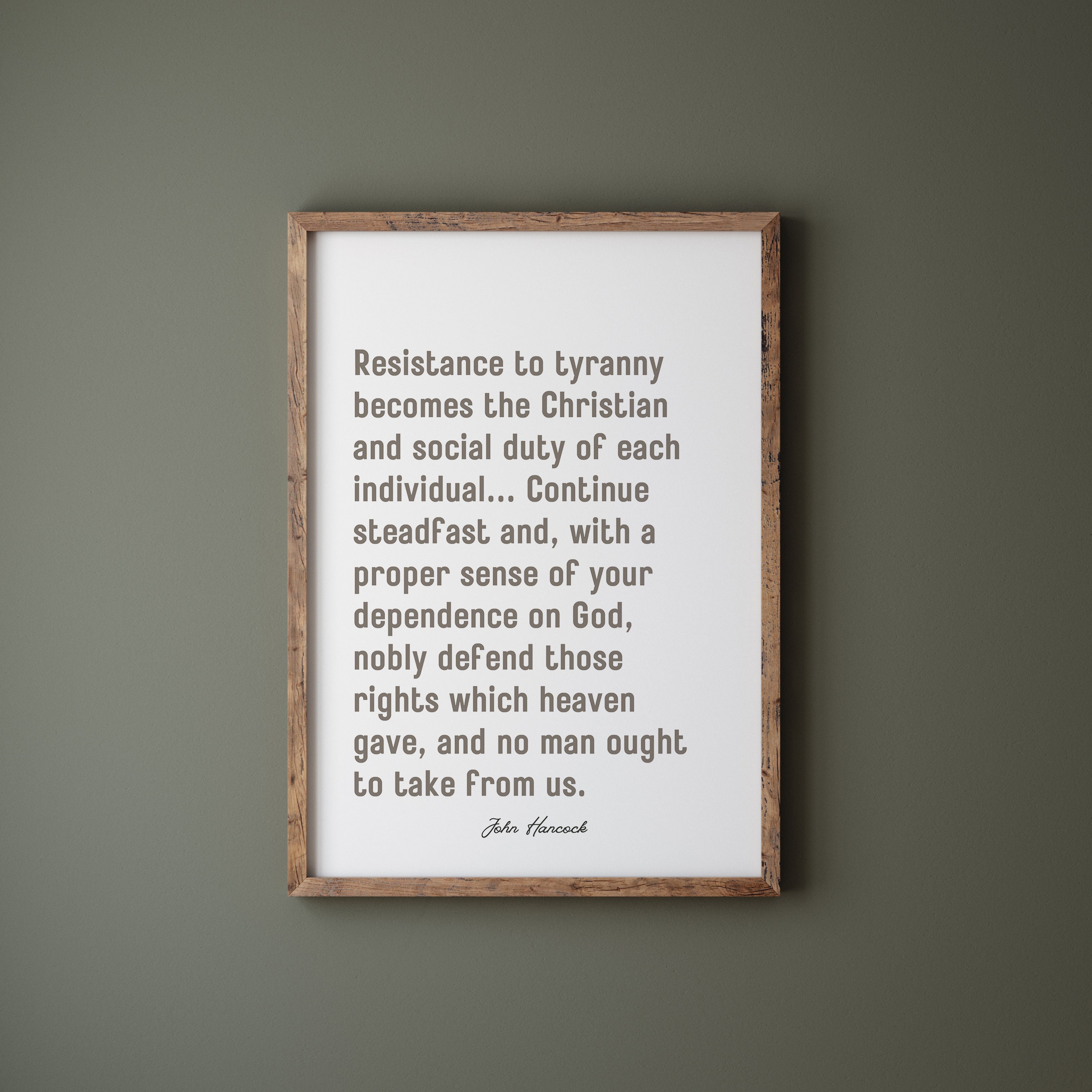 Resistance to Tyranny Quote Print | John Hancock Quote | Patriotic Wall ...