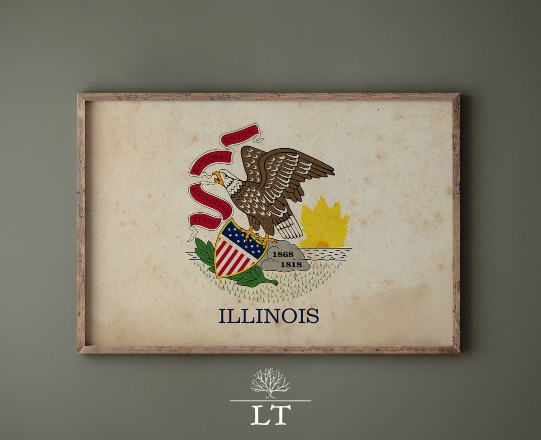 Illinois State Flag Vintage Printable Art, Illinois State Flag Print ...