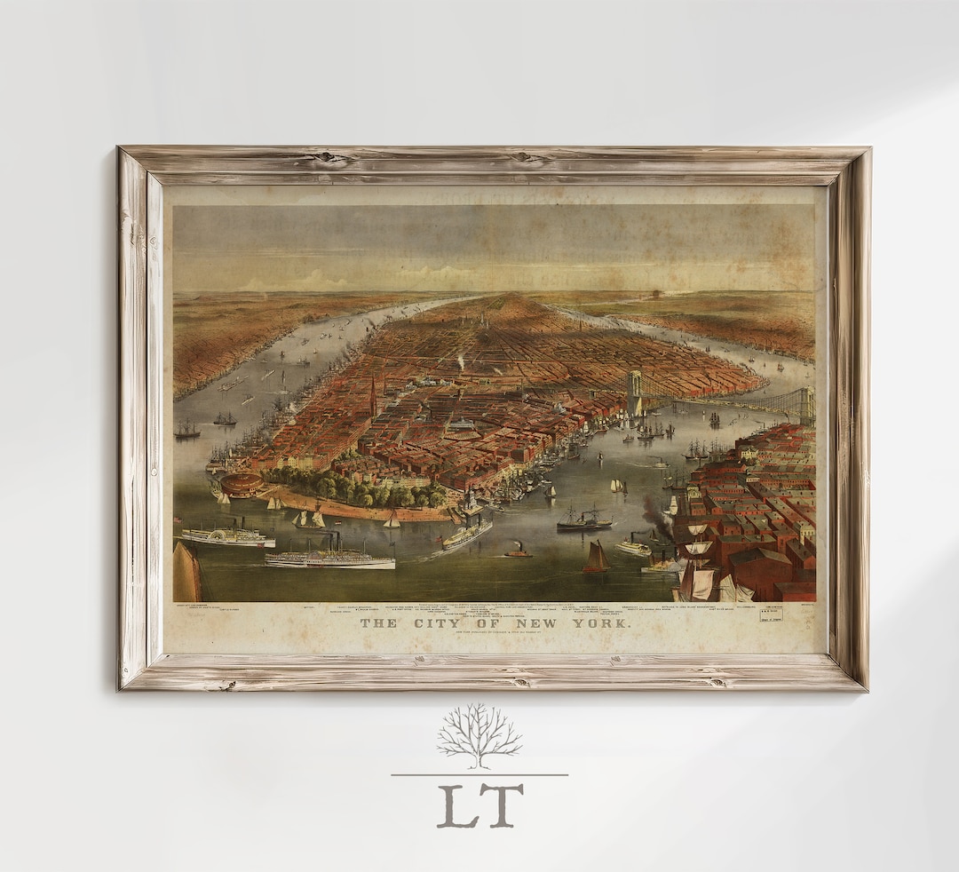 City of New York 1870 by Currier and Ives, Vintage Art Print, Poster ...