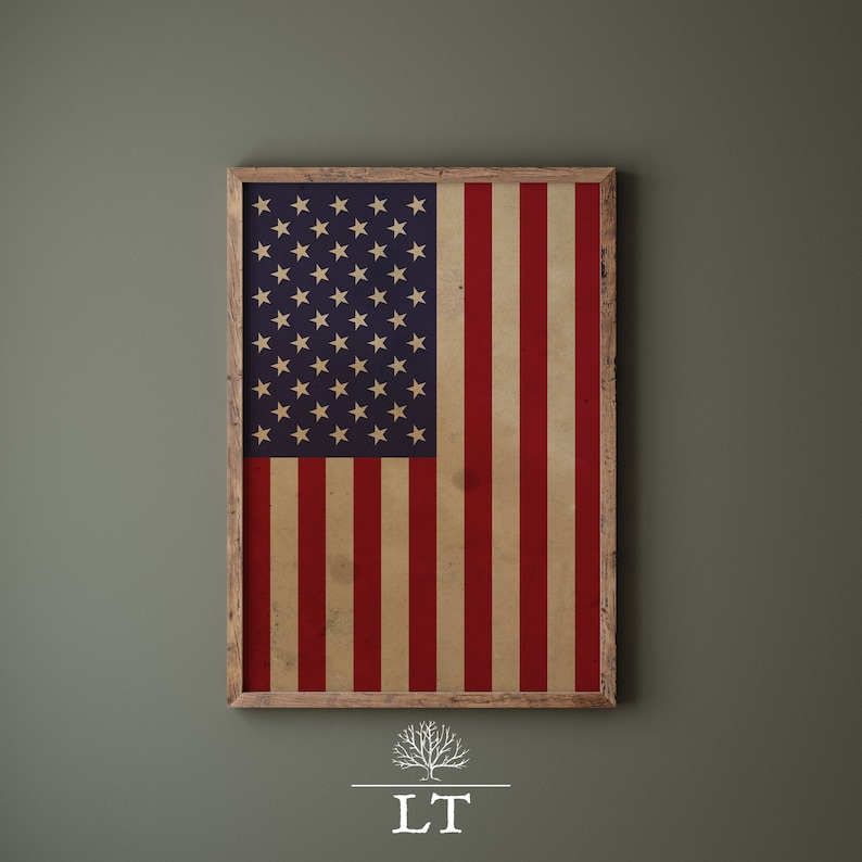 Vintage American Flag Printable, Vertical American Flag Wall Art, US ...