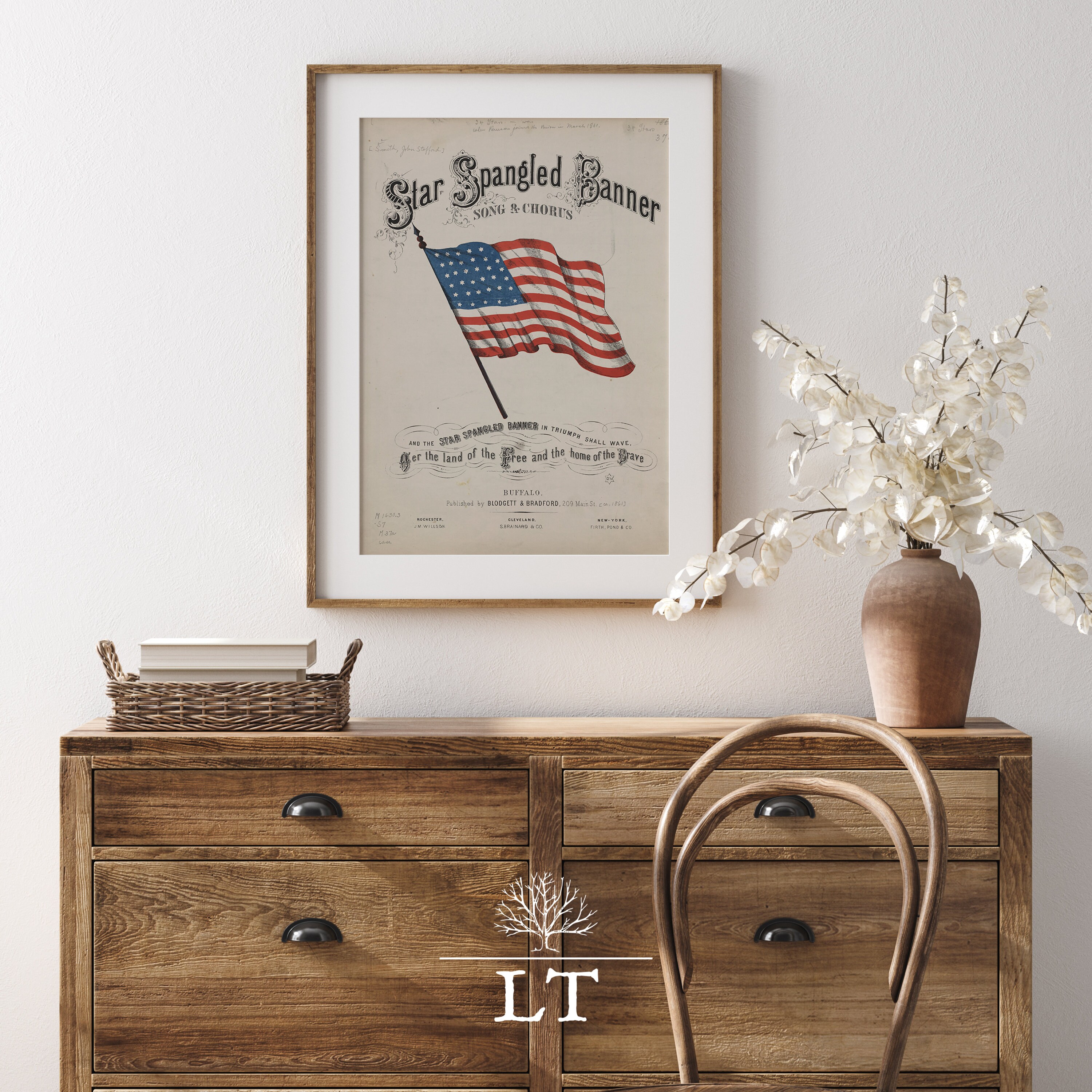 Natural Vintage Star Spangled Banner Print for Patriotic Wall Decor ...