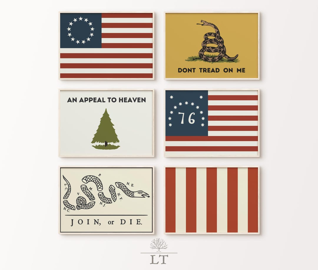 Flags of the American Revolution Gallery Set, Colonial Style Patriotic ...