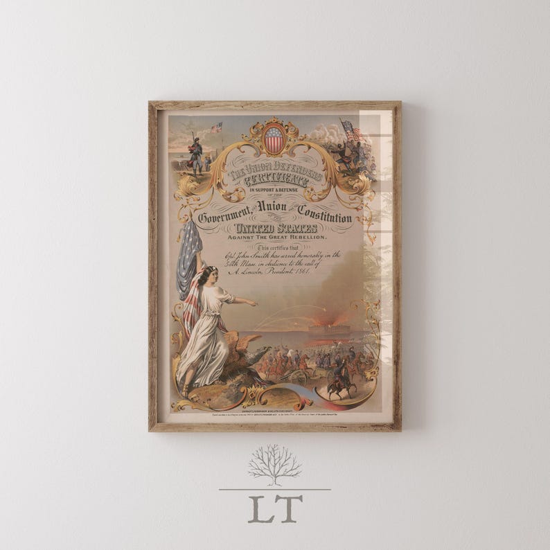 Genuine Civil War Service Certificate, Unique American Civil War Art ...