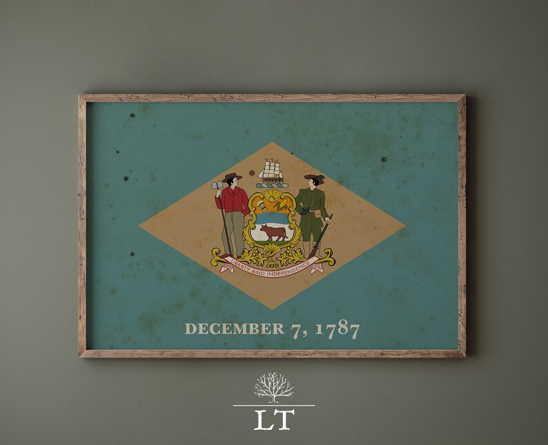 Vintage Delaware State Flag Printable Wall Art, Delaware State Flag ...