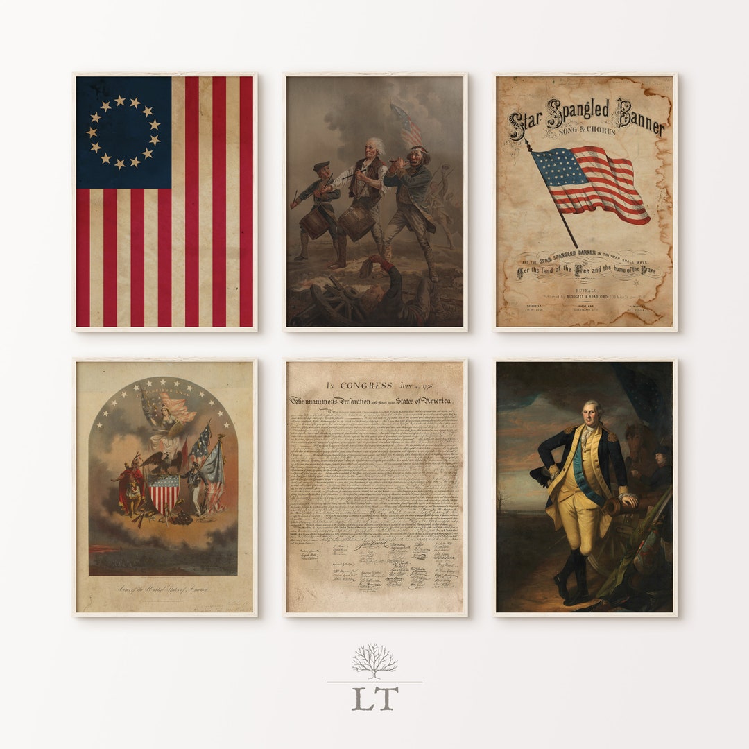 Revolutionary War Vintage 4th of July Gallery Set, Vintage Patriotic ...