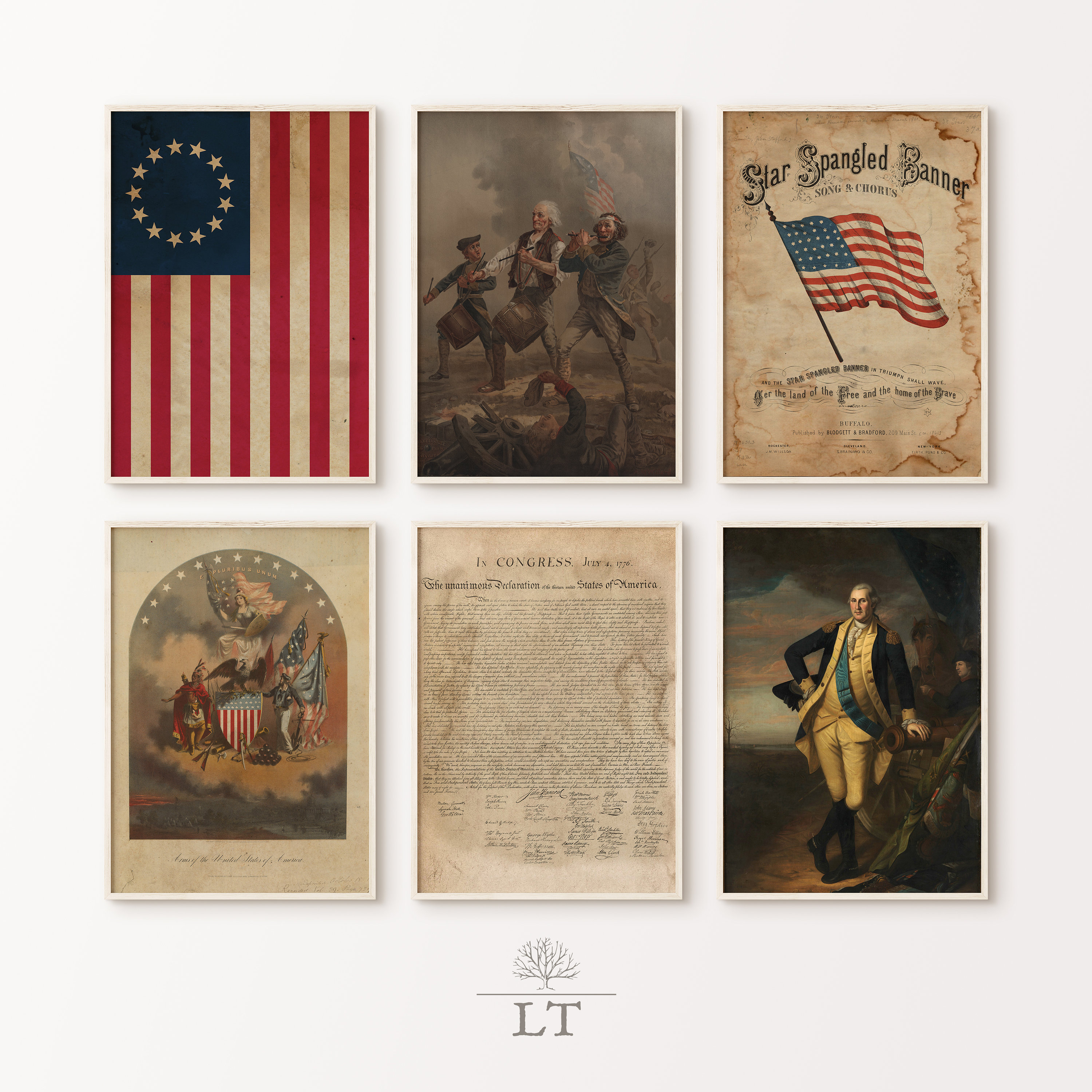 Revolutionary War Vintage 4th of July Gallery Set, Vintage Patriotic ...