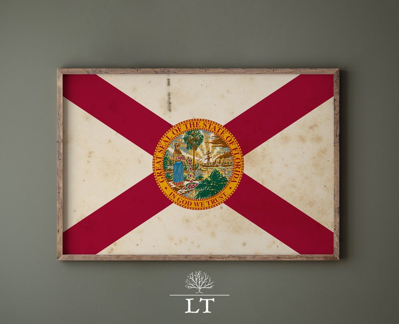 Vintage Florida State Flag Printable Wall Art, Florida State Flag Print ...