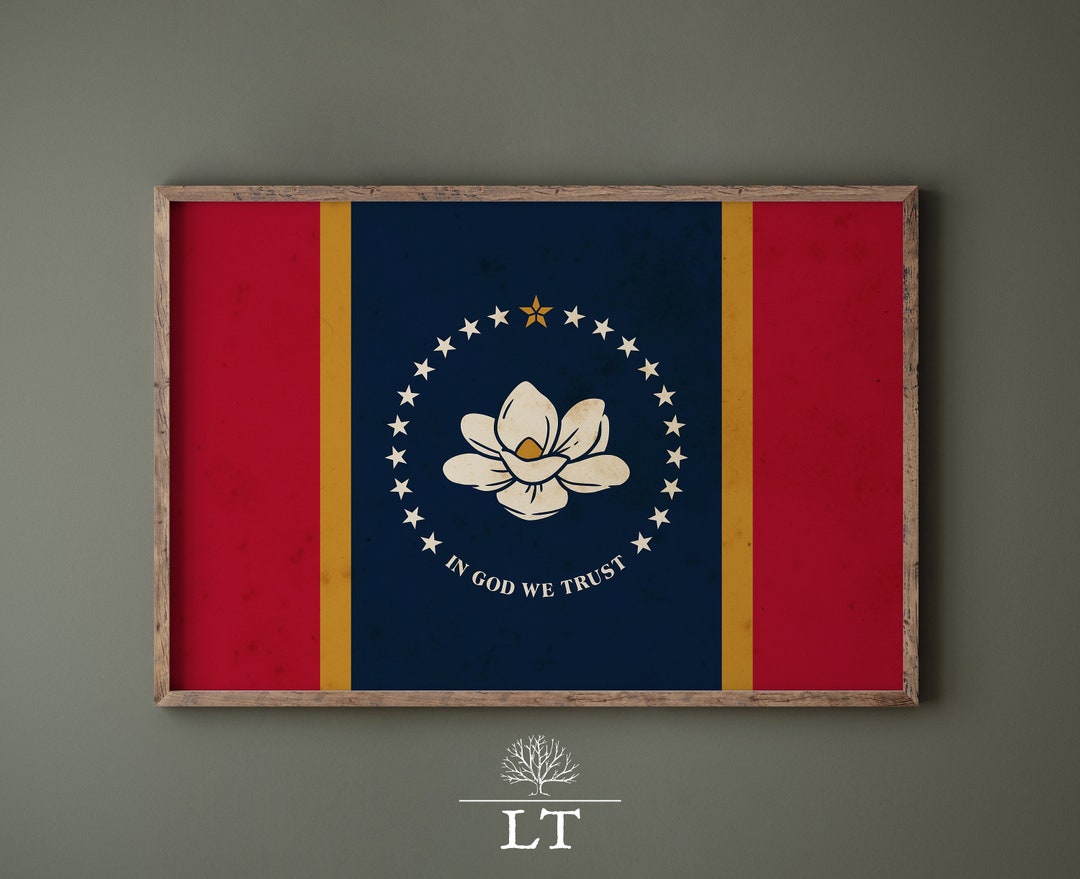 Vintage Mississippi State Flag Print, Mississippi Flag Print, Vintage ...